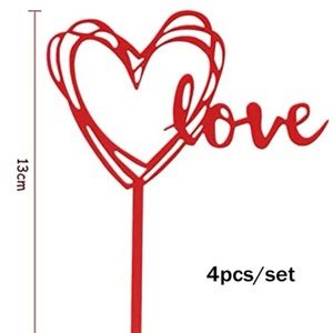 Party Supplies | 3 Pieces Cake Red Topper Decor Love And Heart | Poshmark